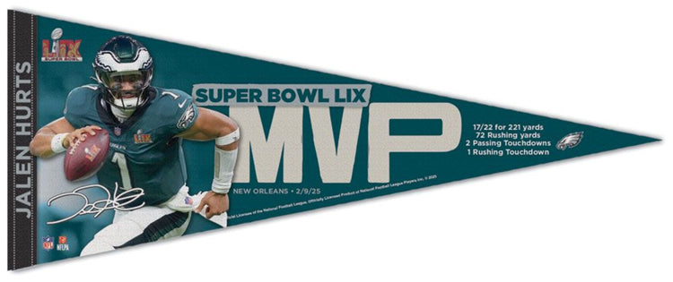 Jalen Hurts Super Bowl LIX (2025) MVP Philadelphia Eagles Premium Felt Collector's PENNANT ...