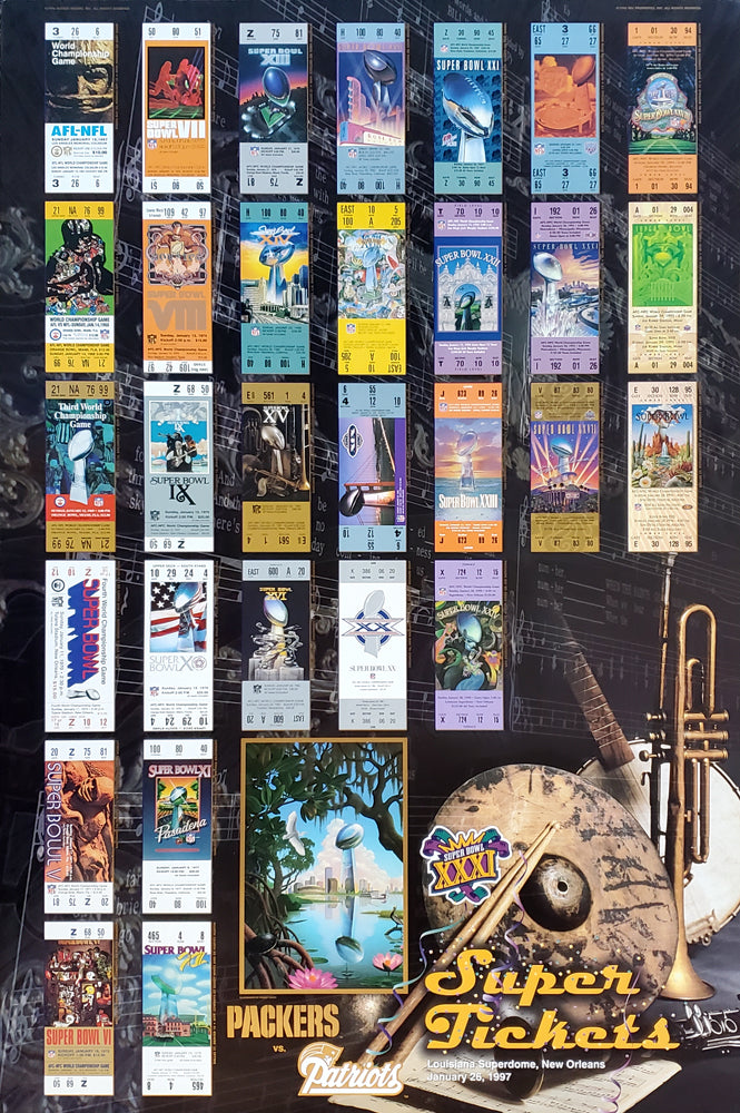 Super Bowl Xxxi 1997 Super Tickets Nfl Championship History Poster