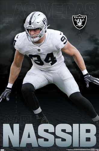 Carl Nassib "Super Defender" Las Vegas Raiders NFL Action Poster - Tre – Sports Poster Warehouse