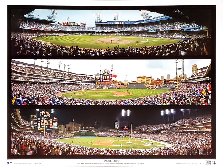 Detroit Tigers Tiger Stadium and Comerica Park Panoramic Trio Poster P ...