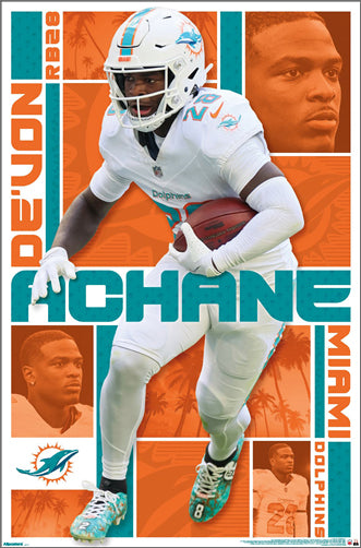 De'Von Achane "Dynamo" Miami Dolphins NFL Football Wall Poster - Costa ...