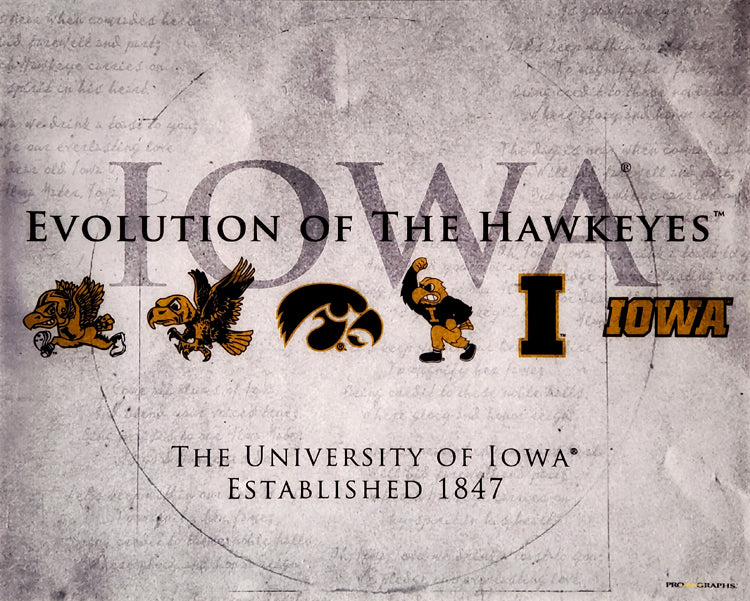 University of Iowa "Evolution of the Hawkeyes" Logo History 16x20 Post ...