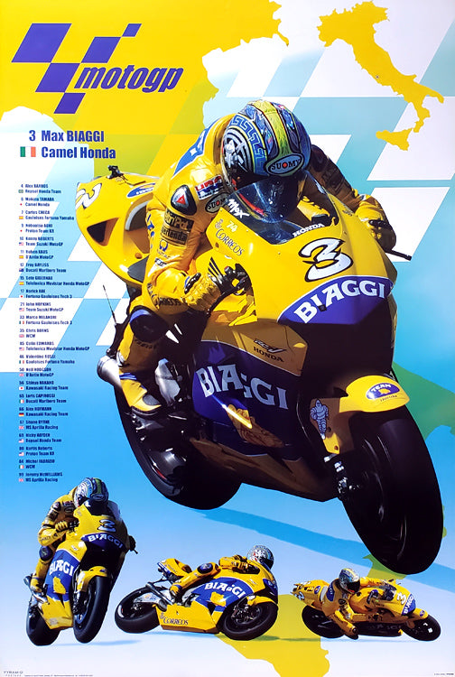 Max Biaggi "MotoGP Action" Repsol Honda Motorcycle Racing Poster - Suo ...