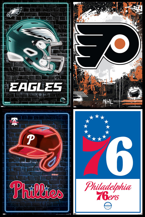 Philadelphia, PA Sports 4-Poster Combo (Phillies, Eagles, 76ers, Flyers ...