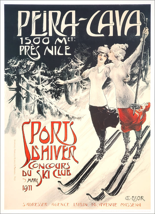 Skiing at Peira-Cava, Nice, France c.1911 Vintage 20x28 Poster Reprodu ...