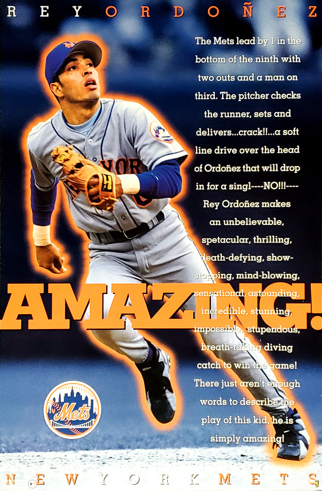 Rey Ordonez "Amazing!" New York Mets Vintage MLB Baseball Poster - Cos ...