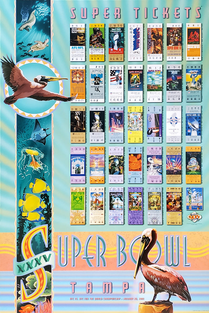 Super Bowl XXXV (2001) "Super Tickets" NFL Championship History Poster ...