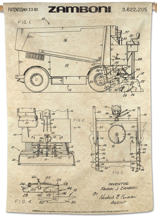 The Zamboni Hockey Ice Machine Official Patent Art 28x40 Wall Banner ...