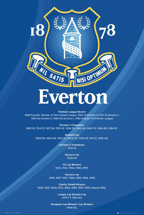 Everton FC "Honours" Historical EPL Soccer Crest and Championships ...