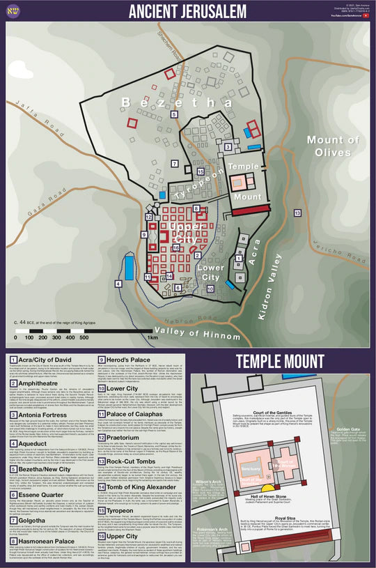 Ancient Jerusalem c.44 BCE Map and Guide Wall Chart Premium Reference ...