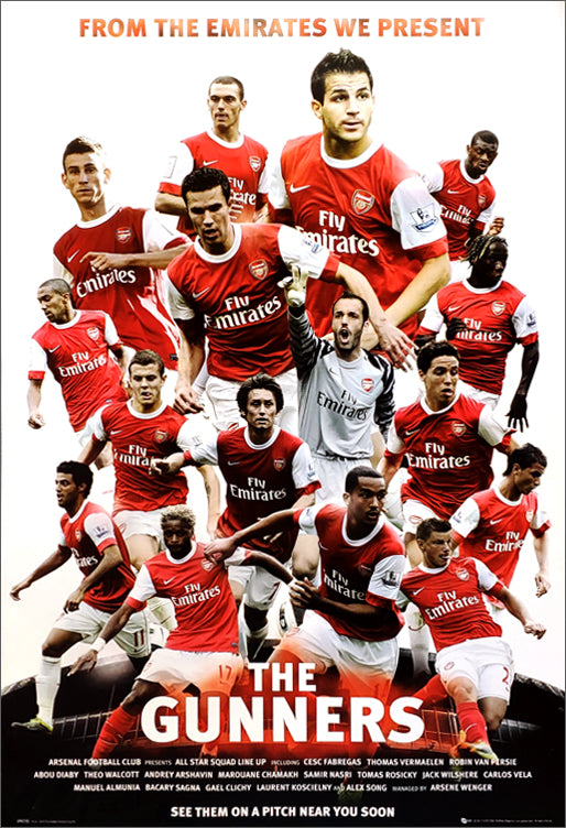 Arsenal FC "The Gunners" 2010/11 Team Theme EPL Football Soccer Poster ...
