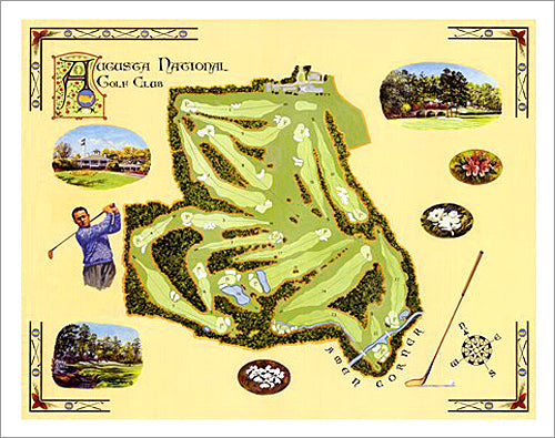 Augusta National Golf Club Classic-Style Course Map and Highlights Pos ...
