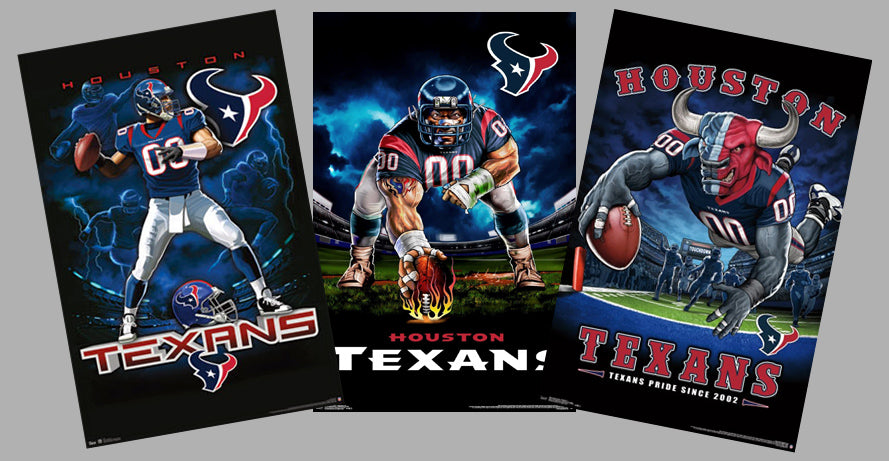 COMBO: Houston Texans Football Liquid Blue Theme Art 3-Poster Combo ...