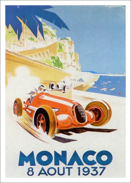 Monaco 1937 Official Grand Prix Event Poster Reprint (Artist George Ham ...