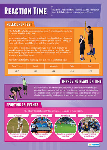 Physical Education REACTION TIME Professional Fitness Wall Chart Poster ...